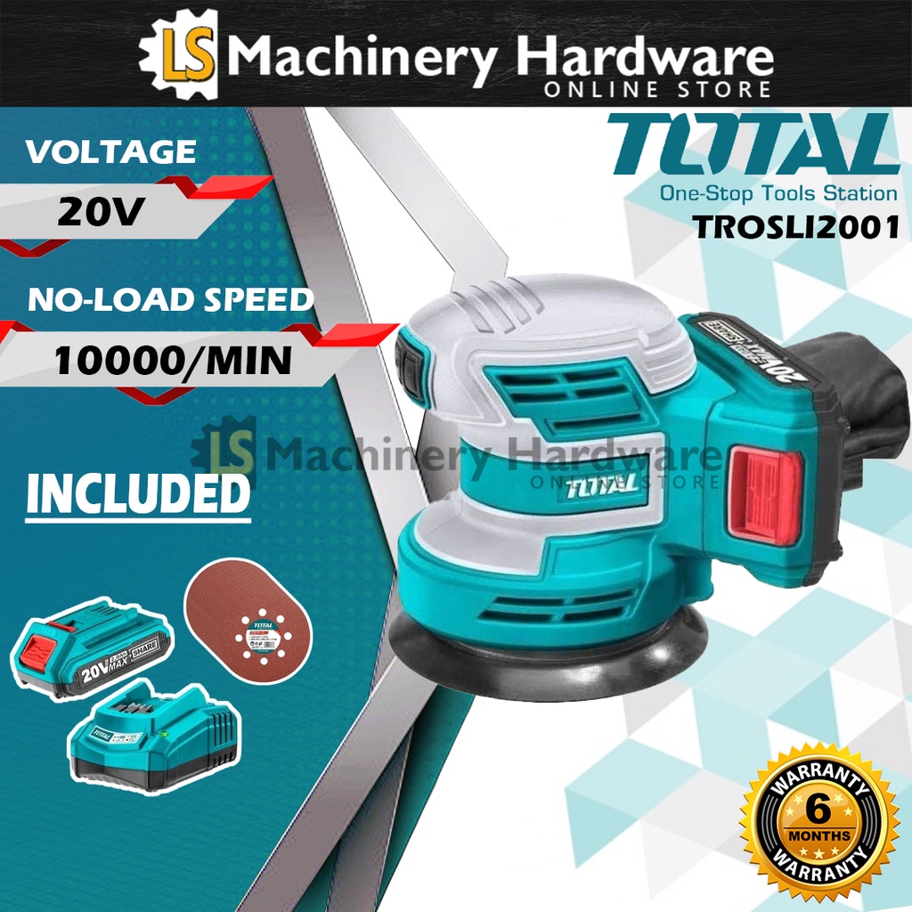 Total 20V Li-ion Cordless Random Orbit Sander TROSLI2001 - With Battery ...