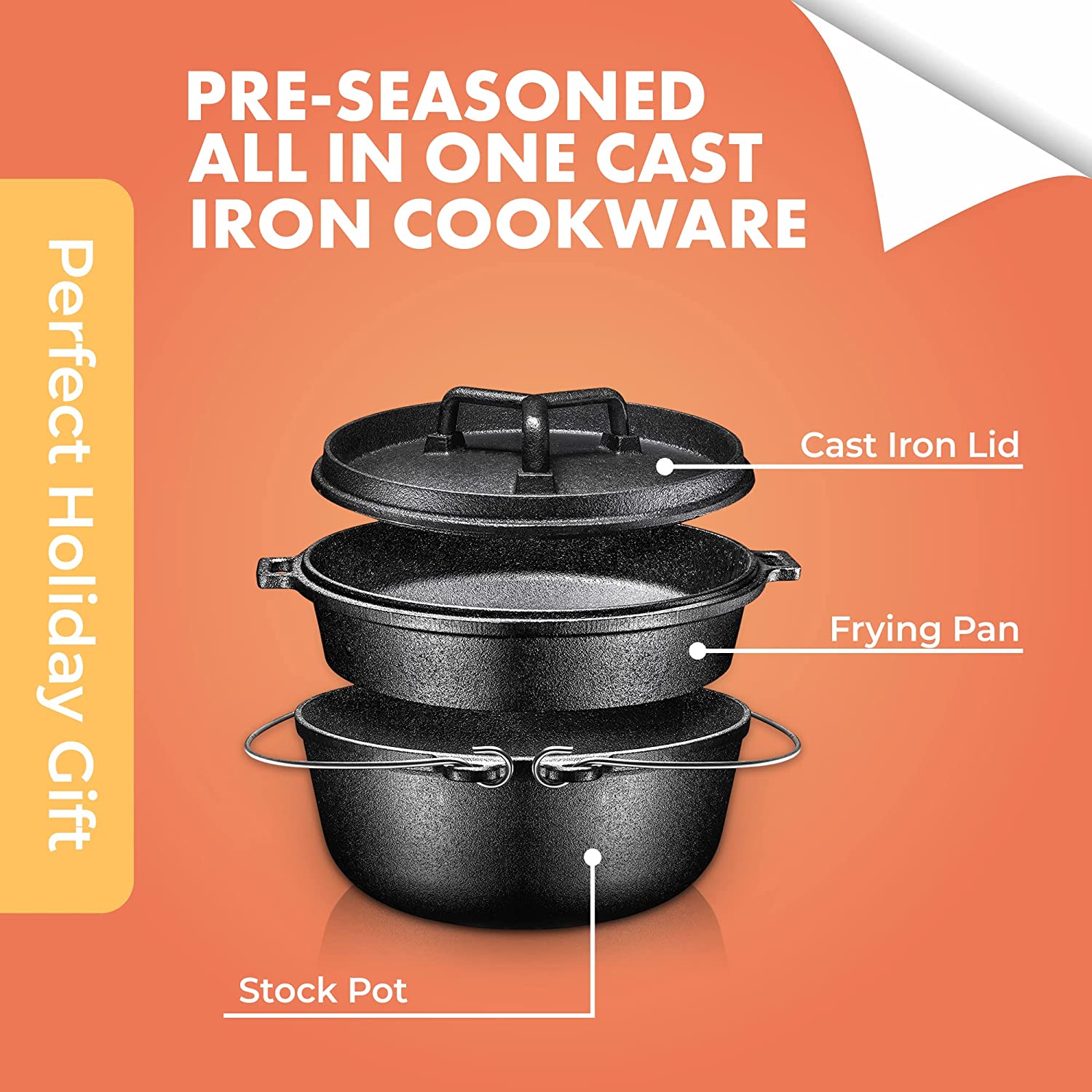 Pre-Seasoned All in 1 Cast Iron Camping Cookware Set - Stock Pot ...