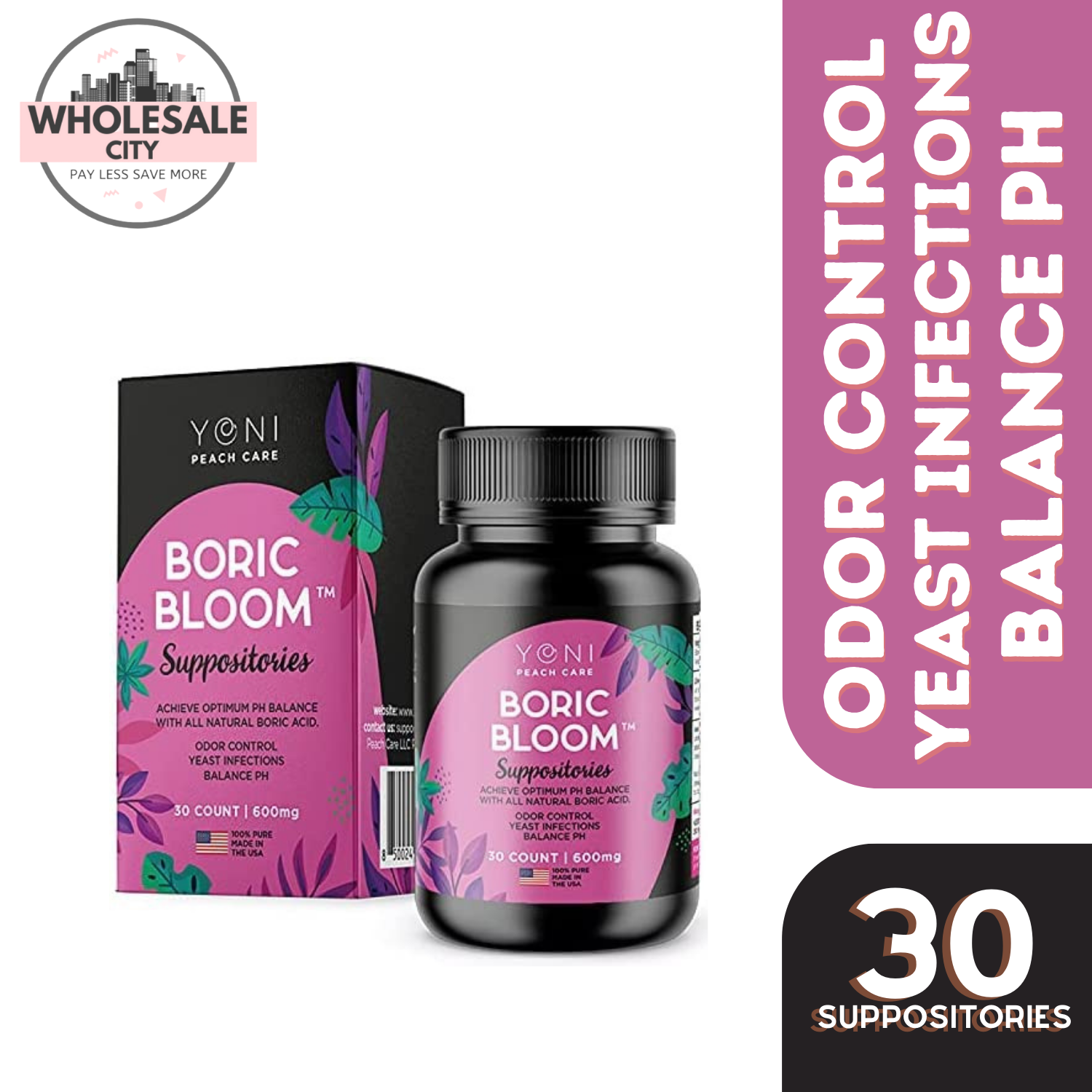 Peach Care Boric Bloom Boric Acid Suppositories 30 Counts Relief from ...