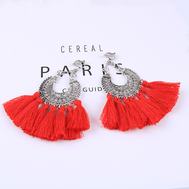 Bohemian Vintage Geometric Sector Tassel Clip on Earrings Piercing ...