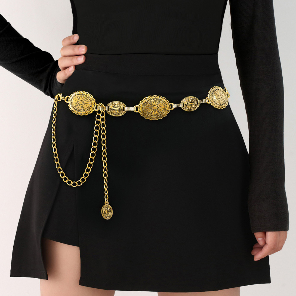 Enacolor Retro Gold Metal Sized Shield Waist Chain Body Chain for Women ...