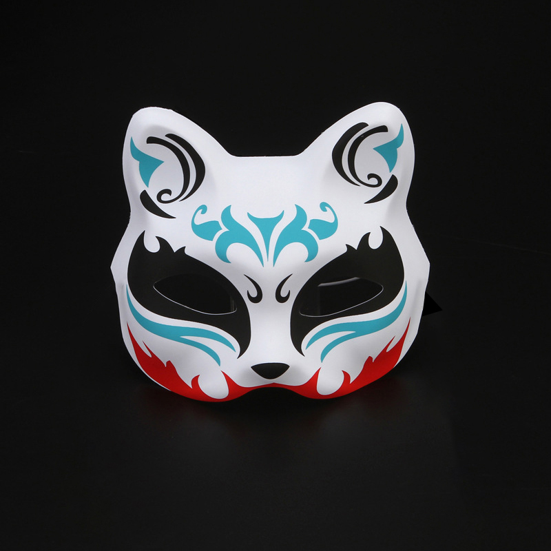 Japanese Mask Half Face Hand-painted Cat Fox Mask Anime Masquerade ...