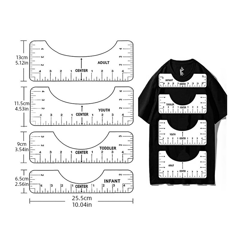 【Hot deal】 4 Pcs T Shirt Alignment Ruler Transparent Alignment Graphics ...