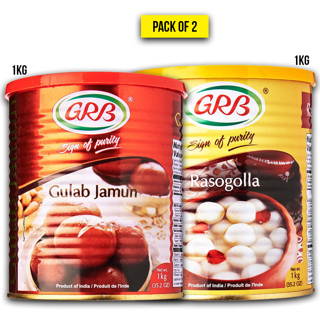 GRB Gulab Jamun 1kg, GRB Rasogolla 1kg (Sweet Pack of 2) Perfect ...