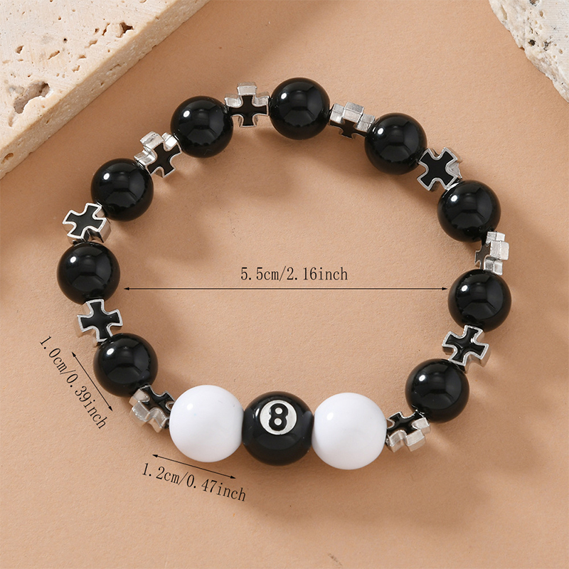 Billiard Black Ball 8 Beads Bracelet Men Women Handmade Cross Lucky ...
