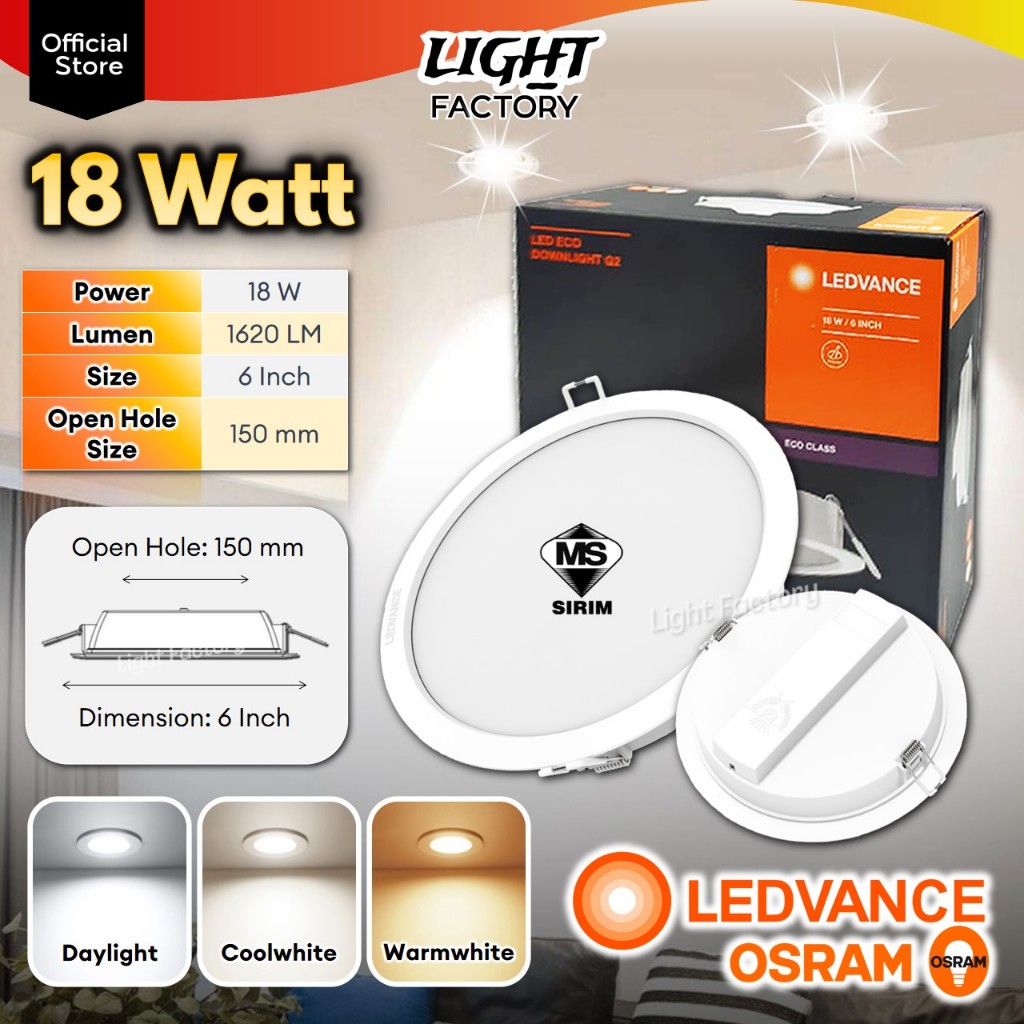 [SIRIM] OSRAM LEDVANCE Downlight LED Recessed Downlight G2 6"18W | 5 ...