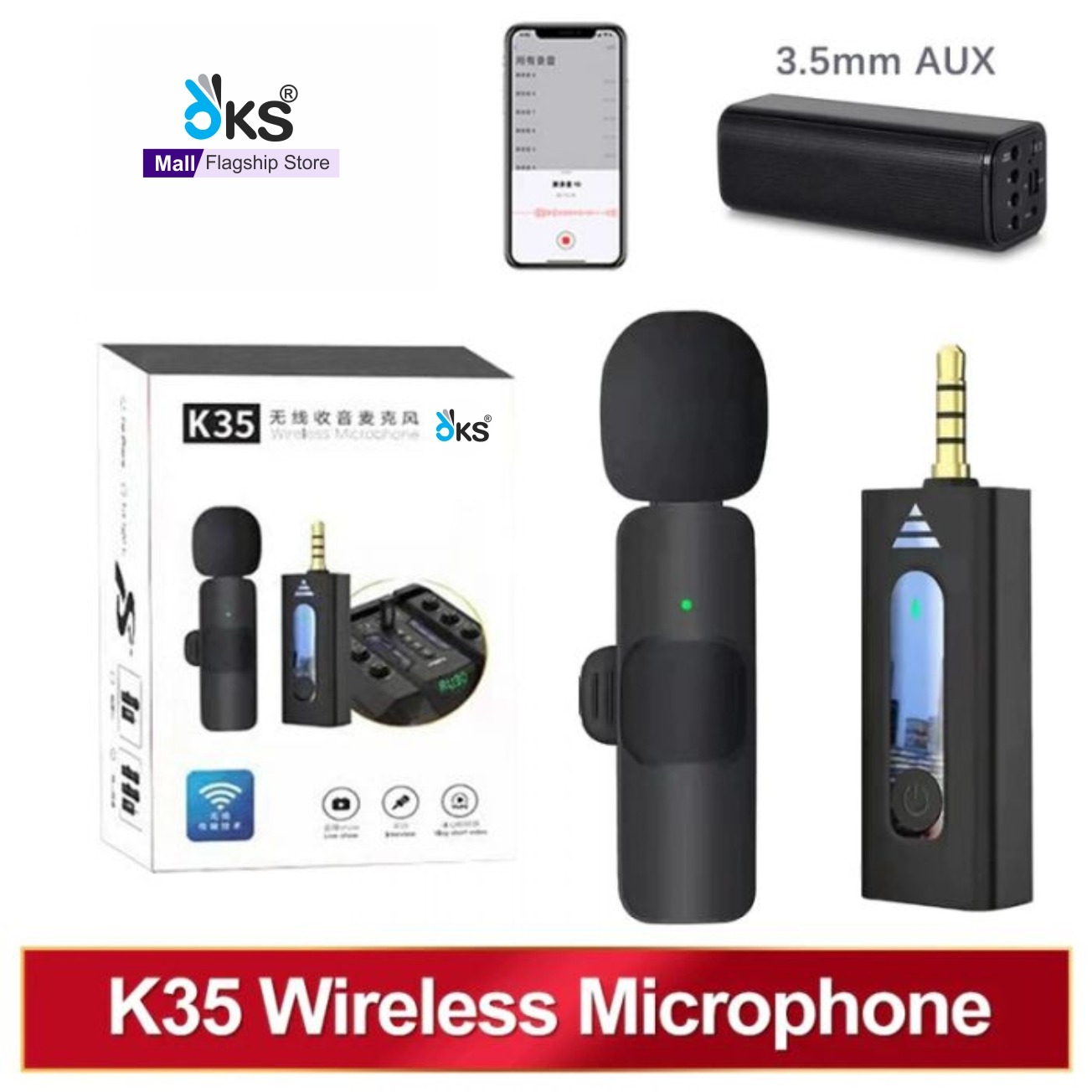 K35&K8 Collar Wireless Microphone Clip On Lavalier Mic with 3.5mm Wireless Microphone Mic ...