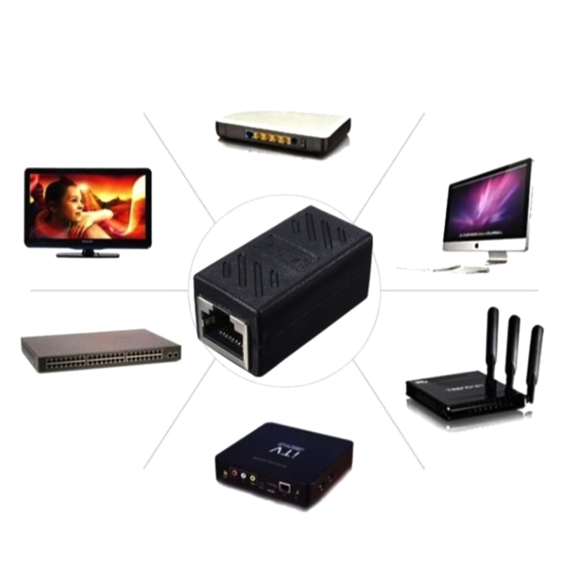 RJ45 Network Female Adapter Black Female To Female Connector Coupler ...