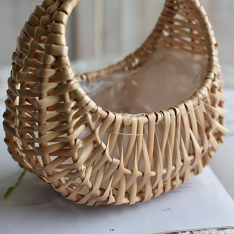 Small Flower Basket Willow Rattan Woven Basket Wicker Half Moon Storage ...