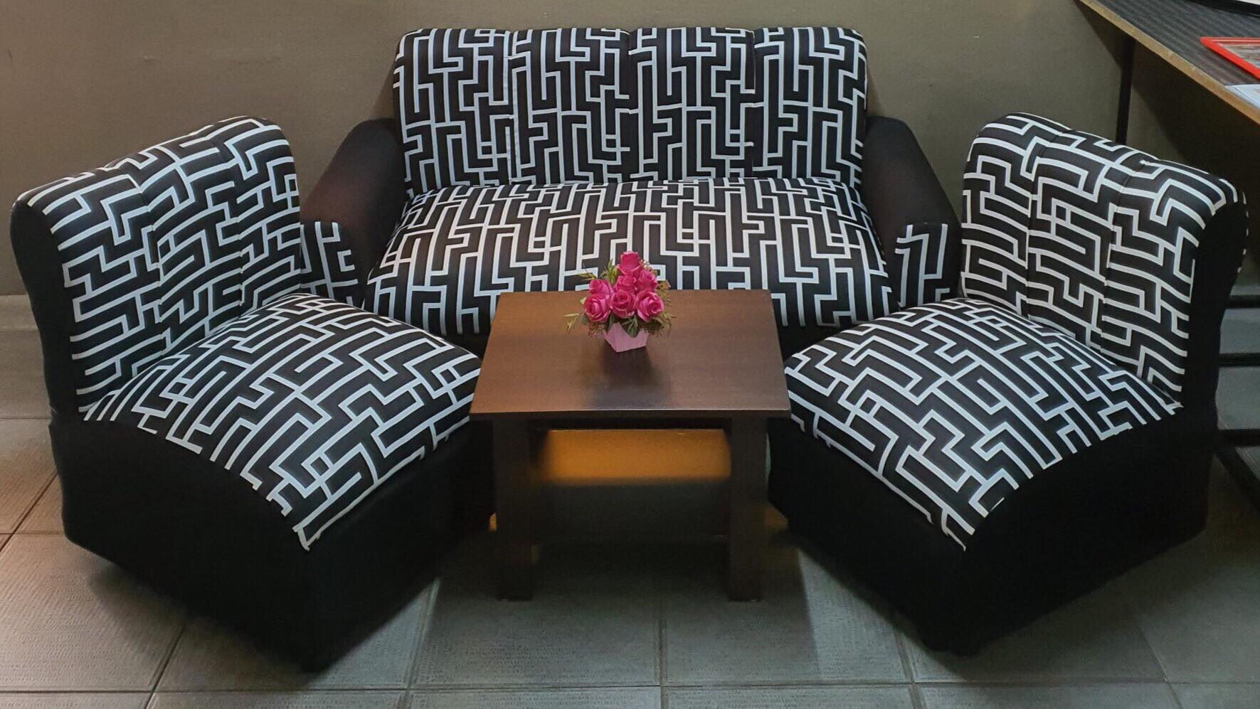 sala set black white fabric with wood table uratex foam | Lazada PH