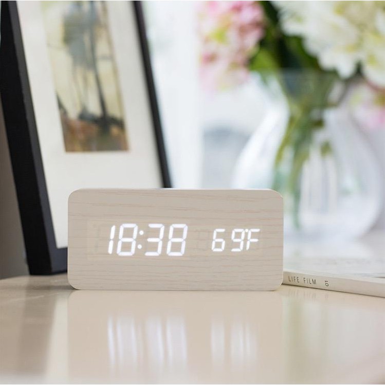 Wood Block LED Digital Clock Adjustable Smart Night Lights Fashion ...
