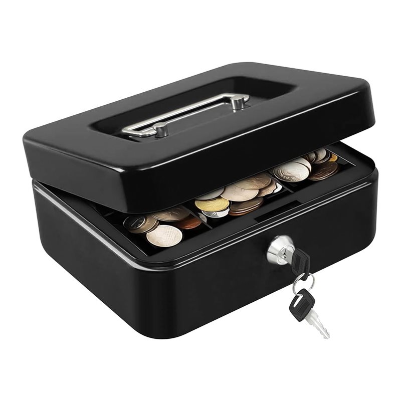 Locking Cash Safe Box with Key Lock, Money Box with Removable Coin Tray ...