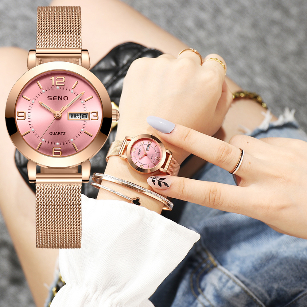 【New arrival】Automatic Mechanical Metal Strap Dual Calendar Night Light ...