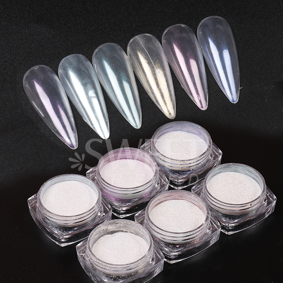 Mirror Mermaid Nail Powder Pearl White Moonlight Chrome Pigment Rubbing ...