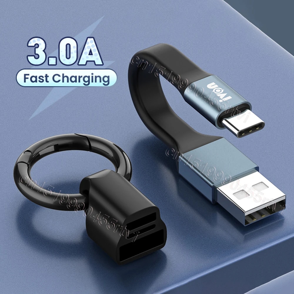 Mini 3A USB Type-C Fast Charging Data Cable Portable Keychain QC 3.0 ...