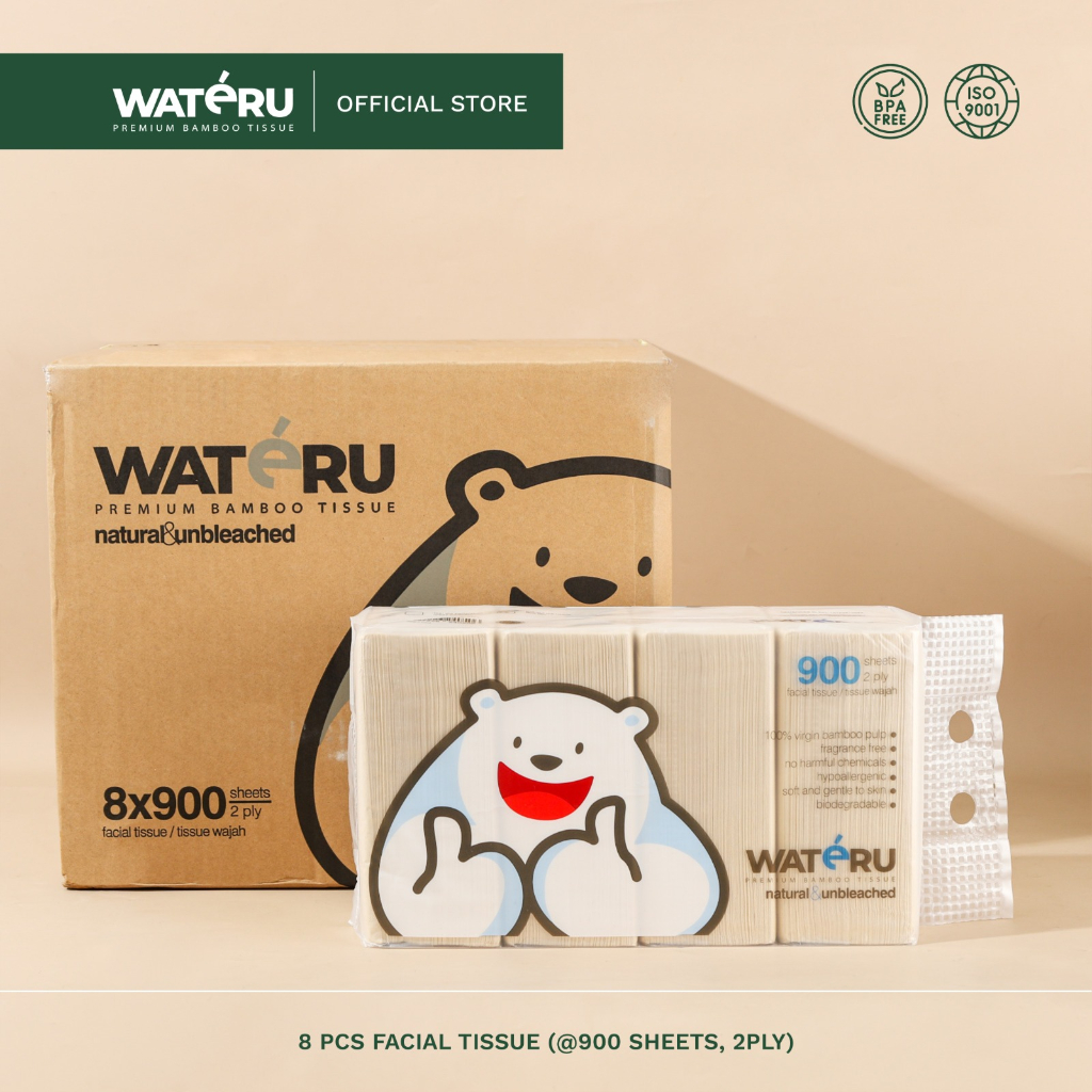 Wateru Natural Bamboo Tissue / Tisu Bambu - Facial 900s, 8 pack ...