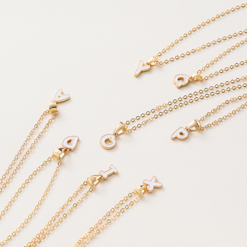 Name Initial Necklace For Women Simple Enamel A-Z Alphabet Pendants ...