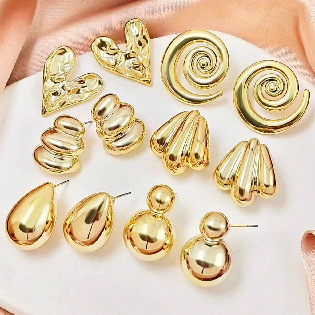 Enacolor 6Pairs/Set Retro Female Gold Acrylic CCB Spiral Heart-shaped ...