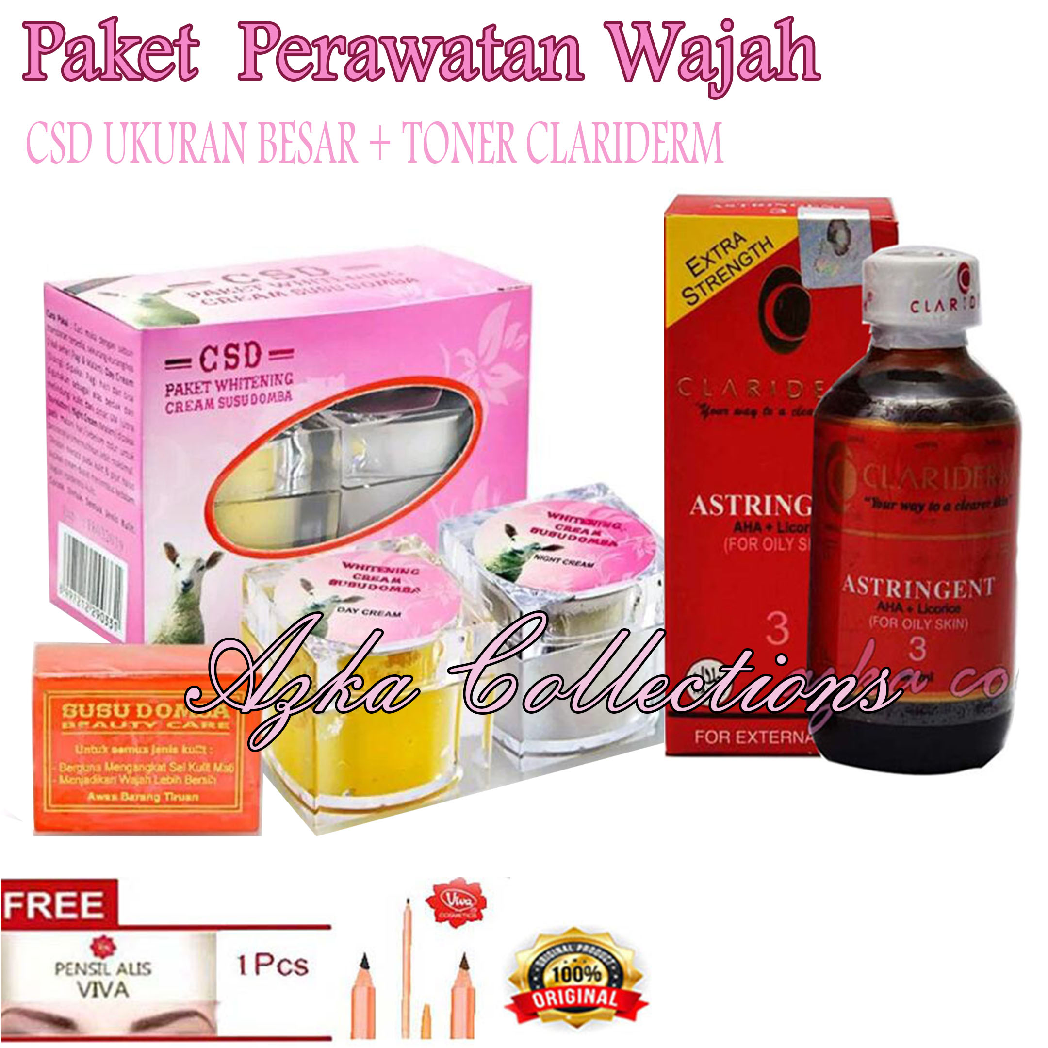 Paket Cream Susu Domba ukuran besar 3in1 100% Plus Toner Clariderm ...