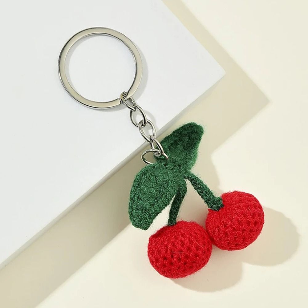 Bag Accessories Fruit Cherry Keychain Handmade Sweet Cute Knitted ...