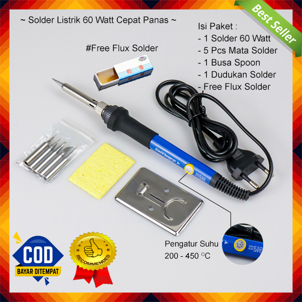 Solder Listrik 1 Set 60 Watt Komplit Murah Bagus Berkualitas Cepat Panas Taffware Iron ...