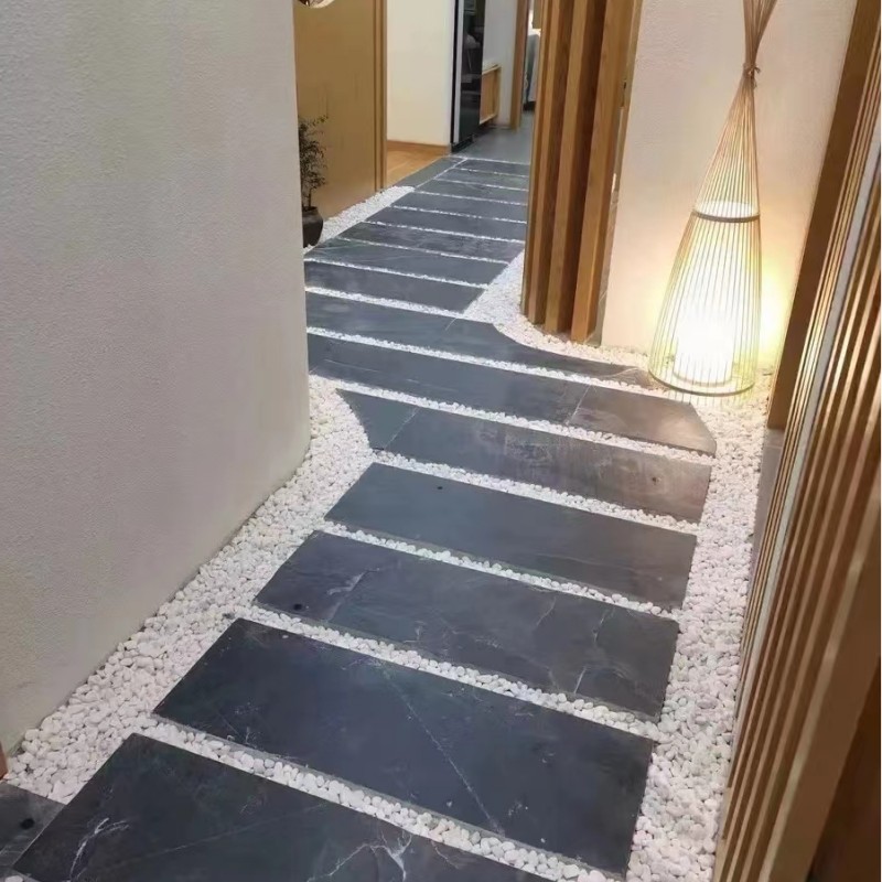 Natural black bluestone stepping stone garden floor tile lawn villa ...