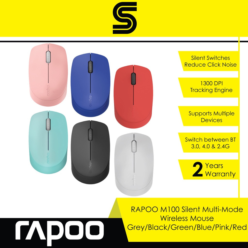 RAPOO M100 Silent Multi-Mode Wireless Mouse - Red/Blue/Pink /Green ...