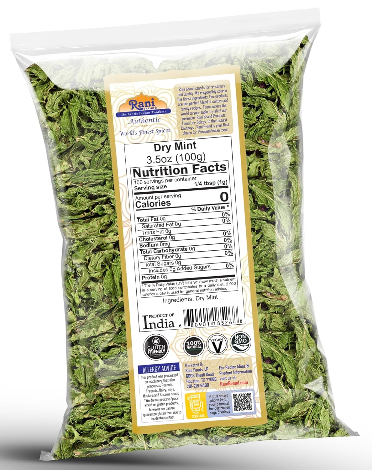 Rani Dry Mint Leaves (Podina Leaf) Spice, Dried Herb 3.5oz (100g) ~ All ...