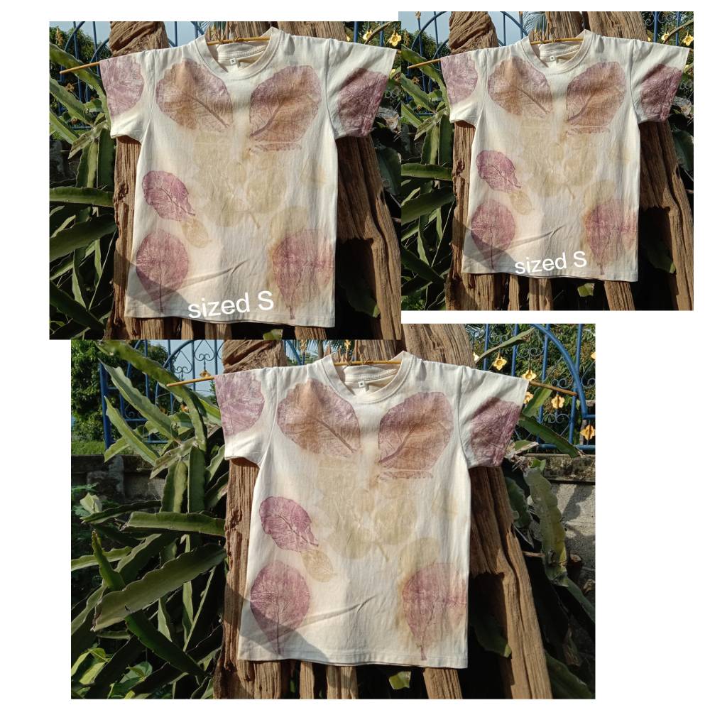 เสื้อยืดคอกลมพิมพ์ลายใบไม้ T-Shirt ผู้ชายและผู้หญิง วิธีการอุ๊กผ้า ecoprint | Lazada.co.th
