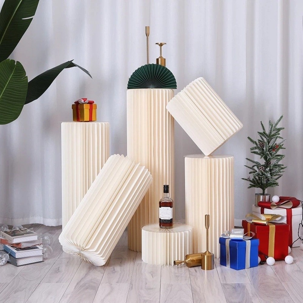 Dessert Stand Foldable Roman Pillar Dessert Rack Paper White Cylinder ...
