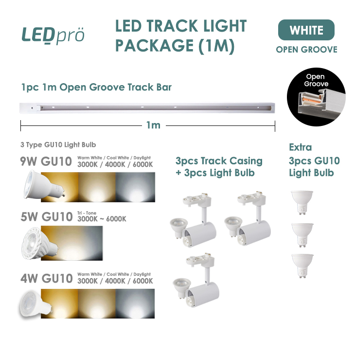 LED PRO LED Track Light 1M Set 3pcs Track Light With 1M Track Complete ...