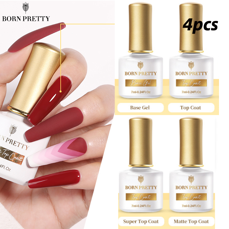 BORN PRETTY 4ขวด/ชุด7Ml เจลยาทาเล็บเจลยูวี Sosk Off UV LED ฟังก์ชั่นเจล No Wipe Base Coat Super ...