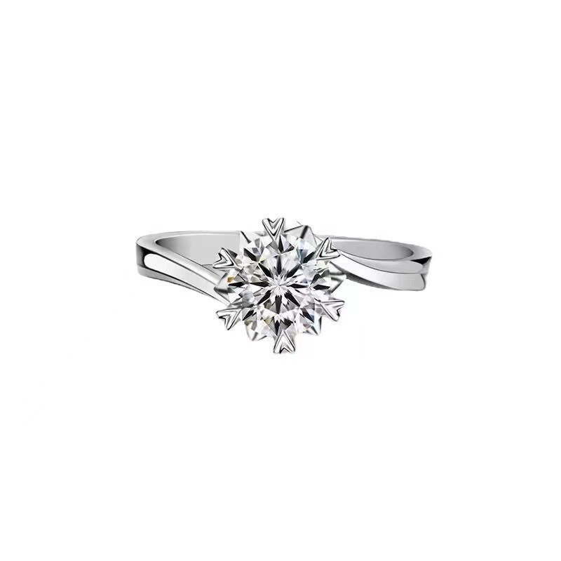 [wedding ring] snowflake with six claw diamond ring female adjustable ...