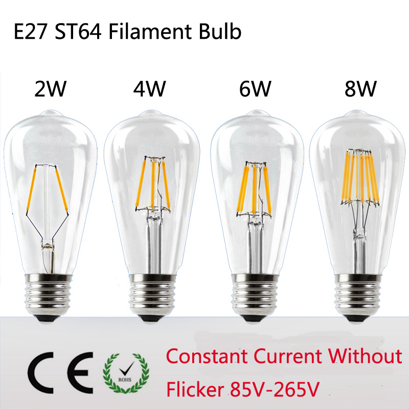 【TopazTrove】Led bulb e27 st64 led lamp edison filament no flicker for ...