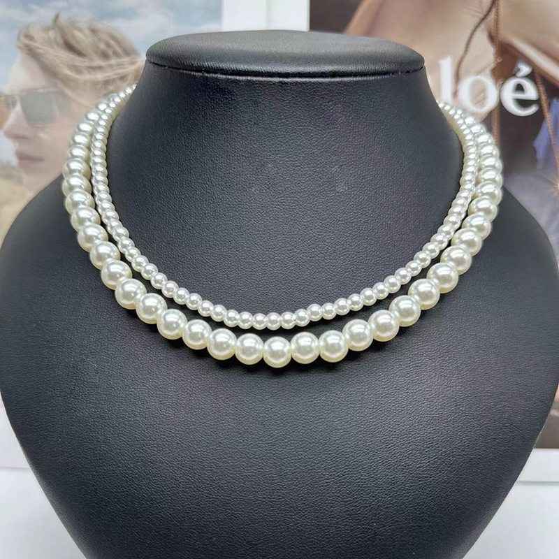Double Pearl Necklace Retro Fashion Women Simple Personality Necklace ...