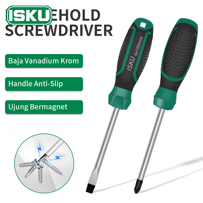 ISKU Obeng Set 2pcs Screwdriver Set 2pcs 6*100mm Magnetik CR-V Obeng ...
