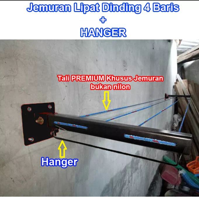 Jemuran Baju Tempel Dinding tembok / Jemuran Dinding Lipat Tali 10 ...