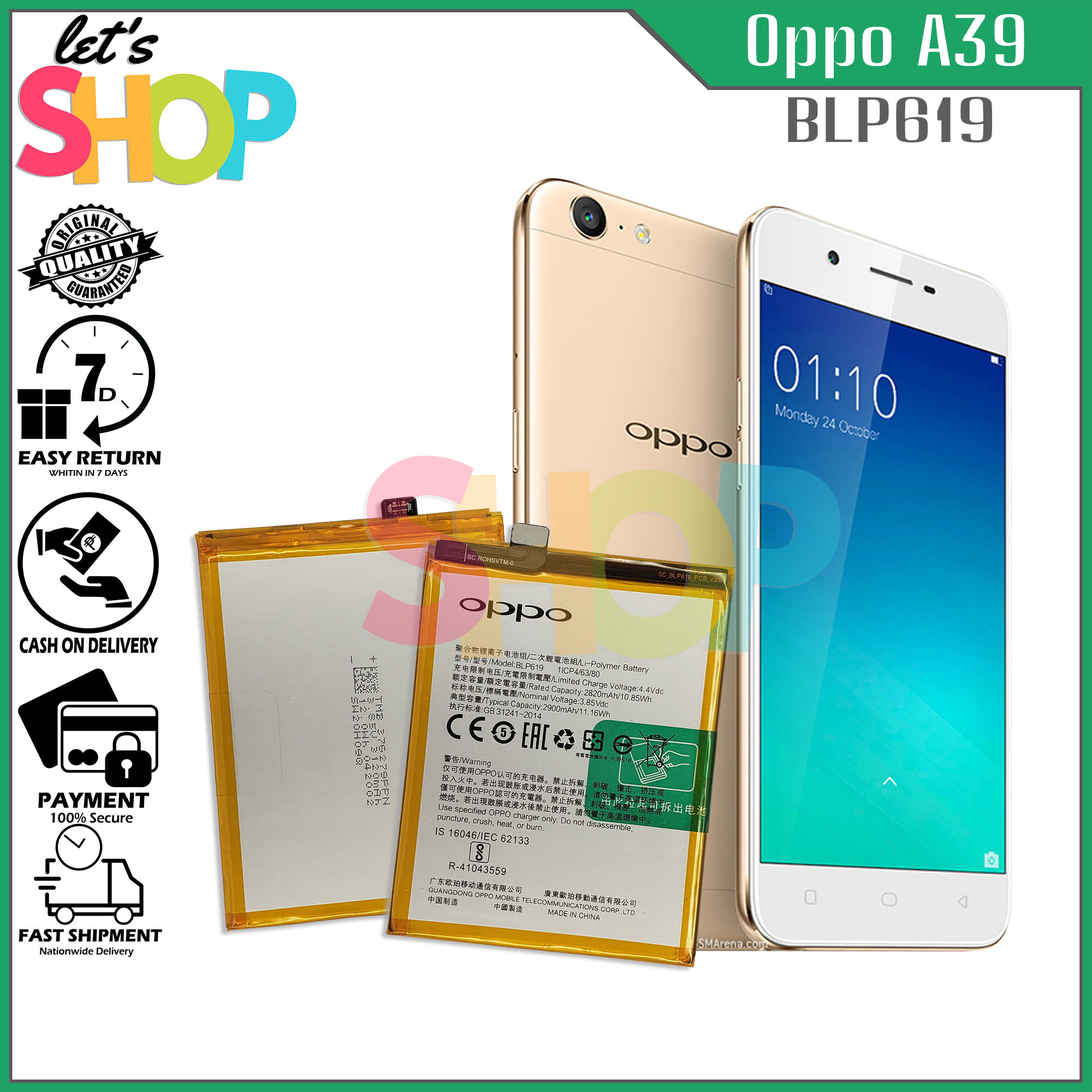 OPPO A39 BATTERY Model BLP619 Lets Shop Original Equipment Manufacturer ...