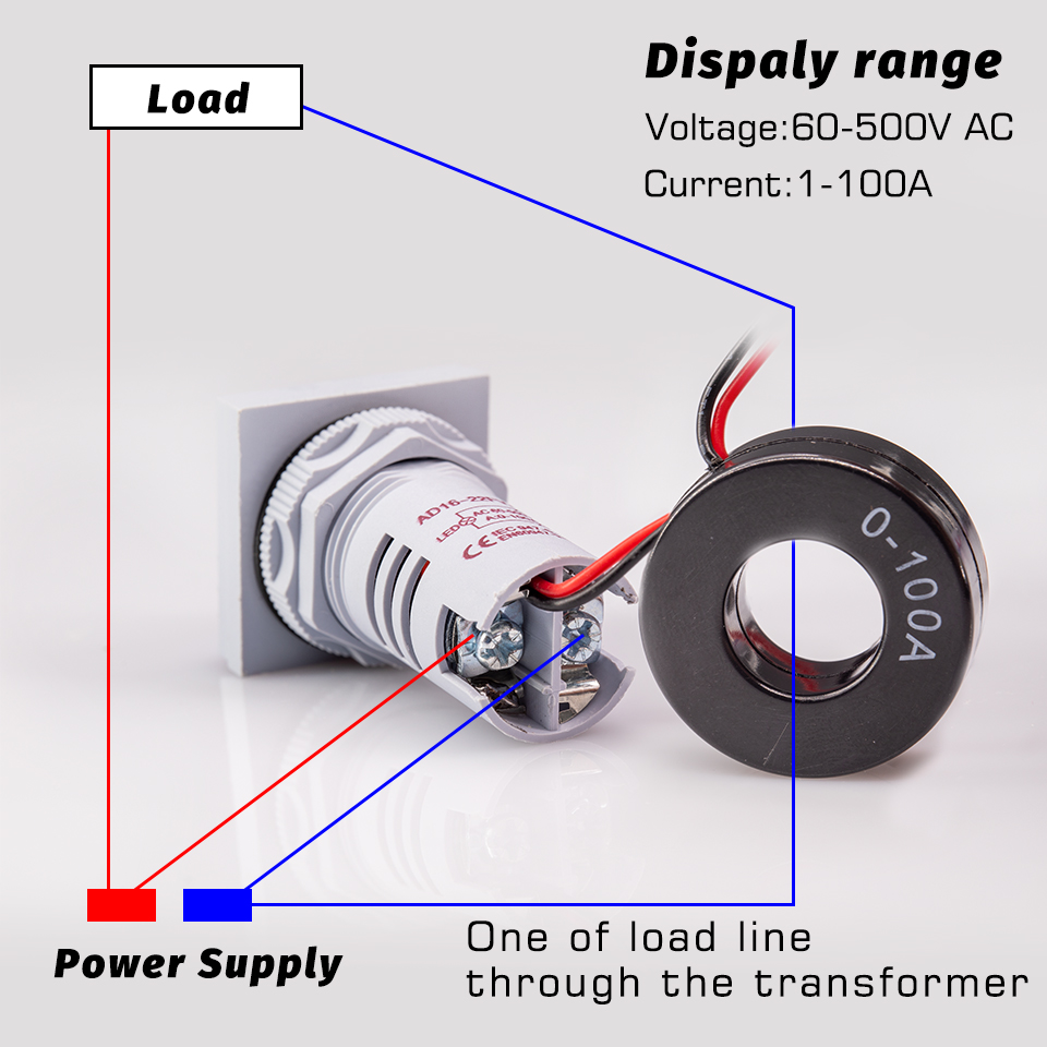 22mm Ac 60-500v 1-100a Voltmeter Ammeter Hz Indicator Digital 20-75hz ...