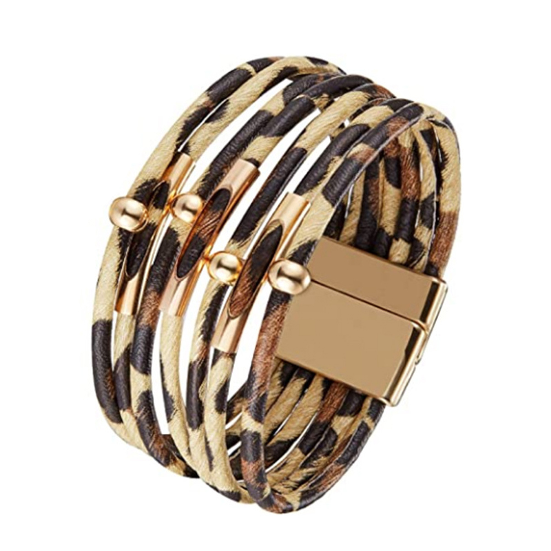 (NWVI) Leopard Bracelets Leopard Tube Bracelet Multilayer Leather Cuff Bracelet and Boho Leopard ...