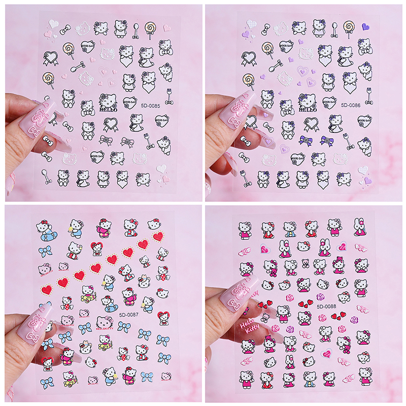 2Pcs Sanrio Kawaii Hello Kitty Press On Nails Stickers 3D Diy Nails ...