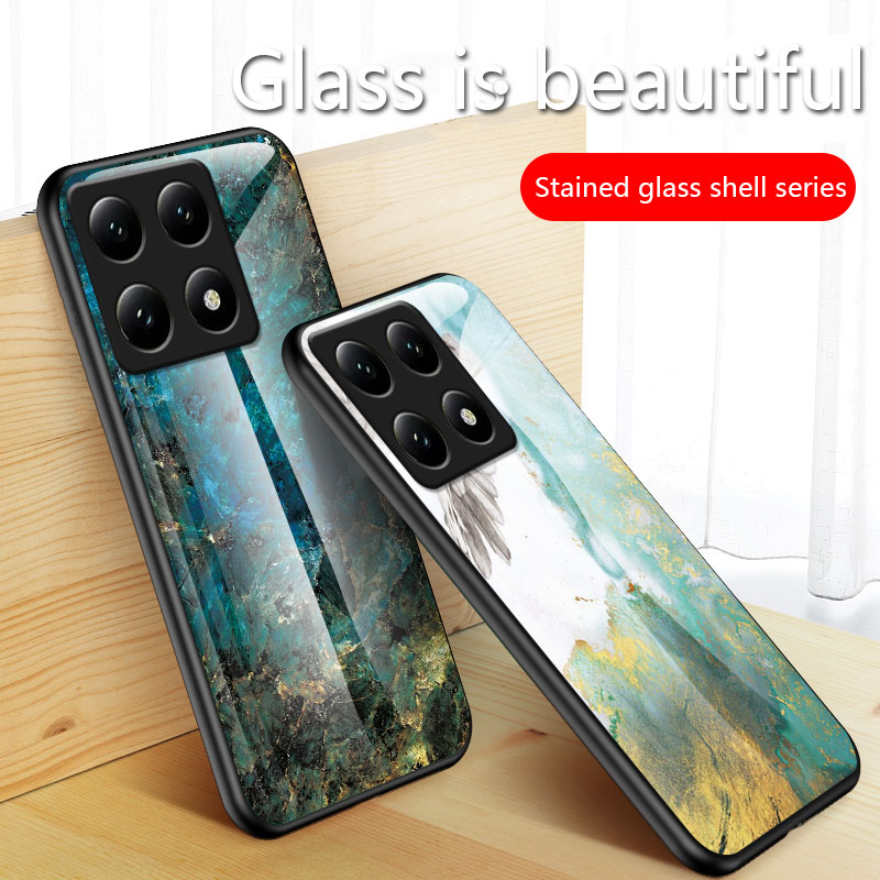 Biruiqu For Xiaomi Mi 14T Pro Shockproof Fashion Marble Tempered Glass ...