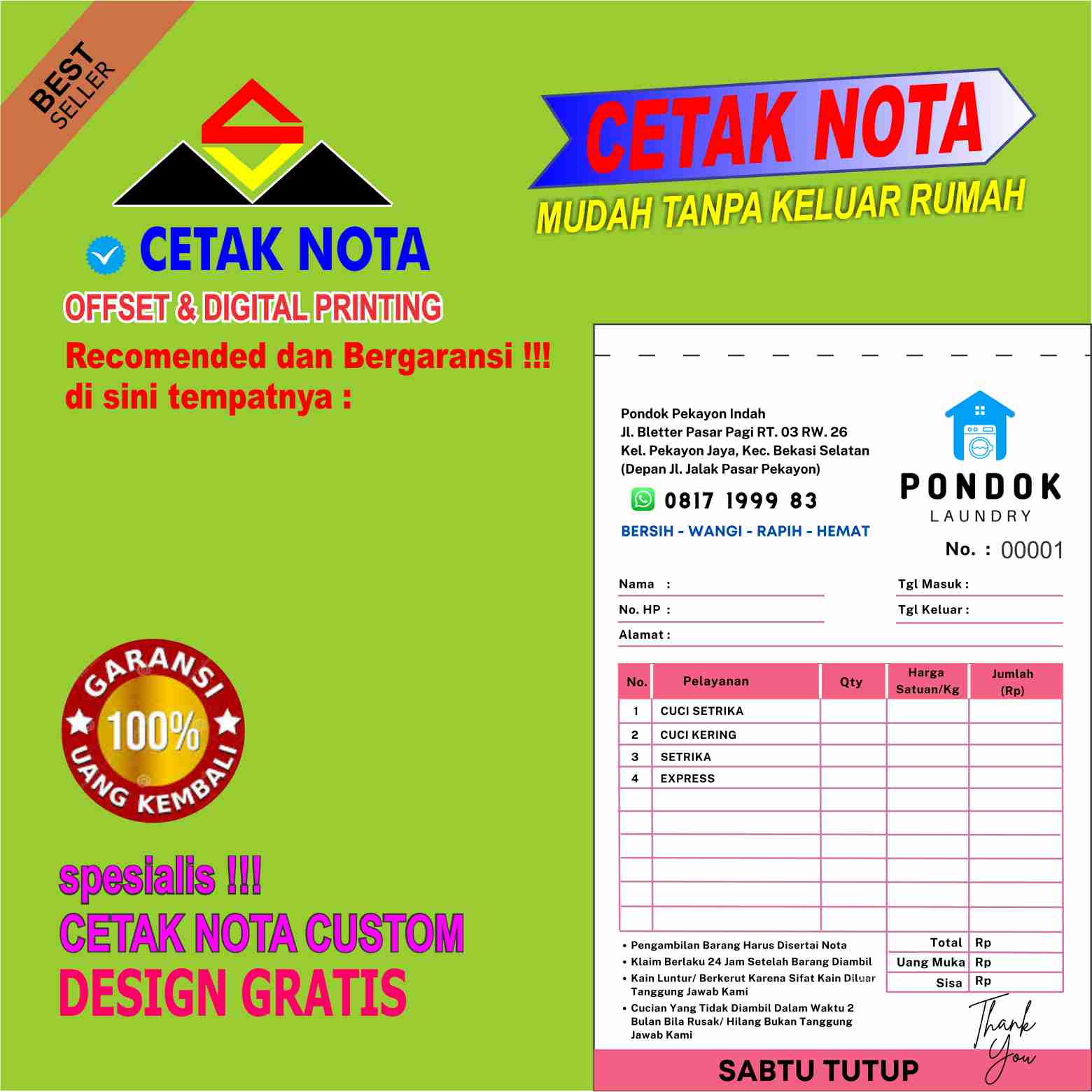 Cetak Nota/Nota Custom/Nota Landry/Toko Bangunan/Cetak Bon Buah/Merek ...
