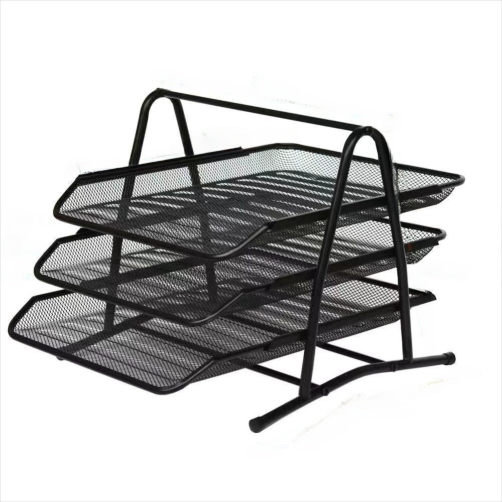 Space Saving Metal Three-layer File Rack Wire Mesh Drawer Style Desktop ...