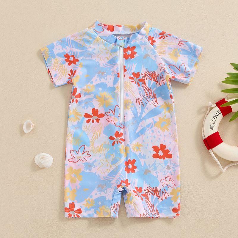 Thorn Tree Baby Girl Swimwear Summer Floral Print Short Sleeves ...