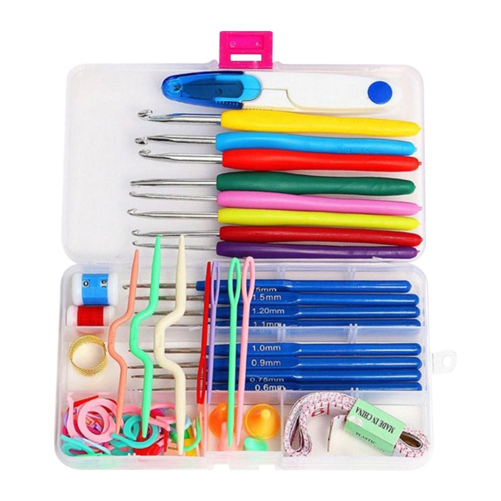 53PCS Useful Mixed Color Crochet Hooks Kit with Box Needles Stitches ...