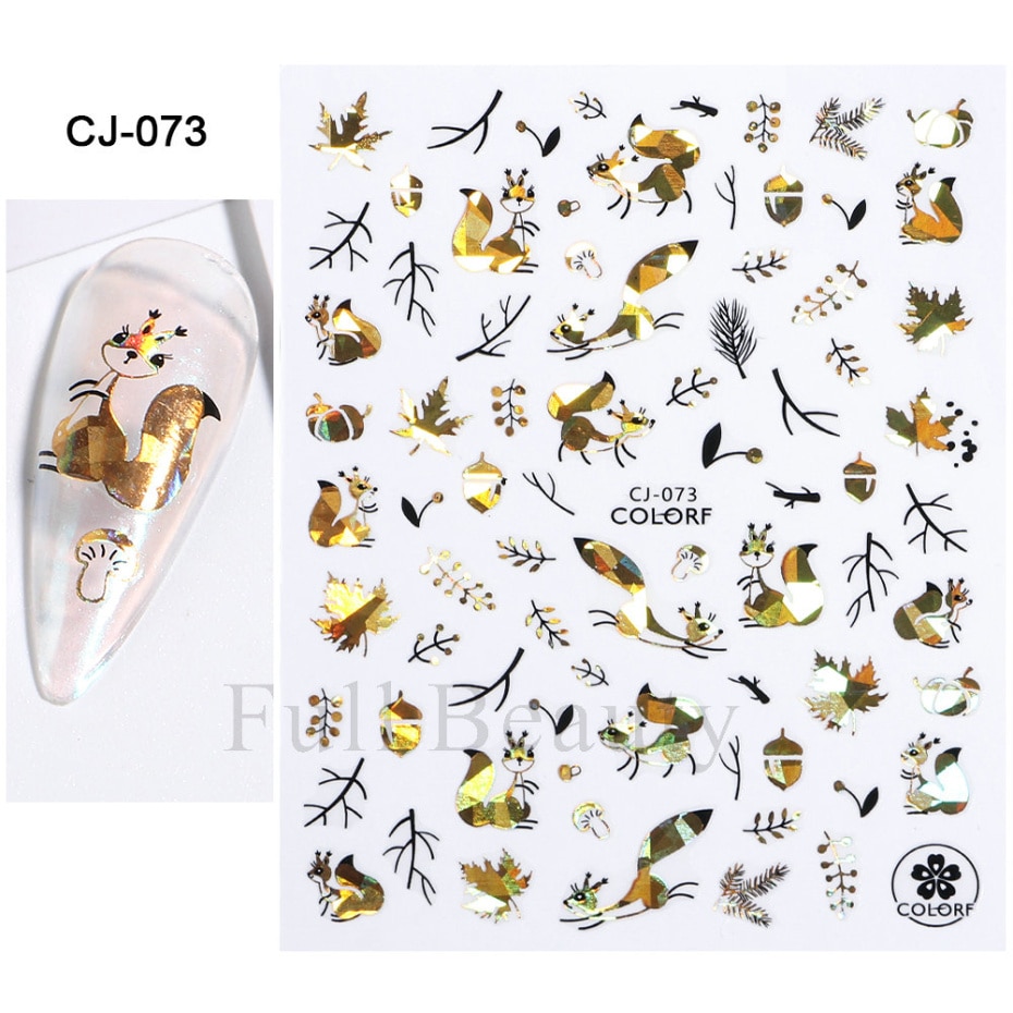 Autumn Harvest Stickers on Nails Black Gold Fall Leaf Squirrel Foils ...