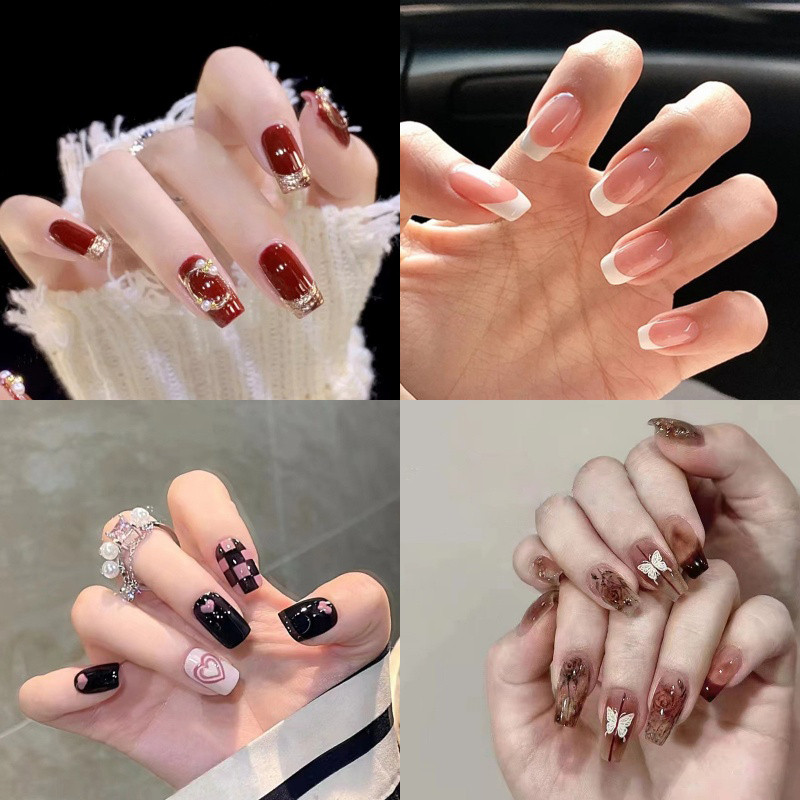 24Pcs with Glue False Nails with Design False Nails Wearable Press on ...