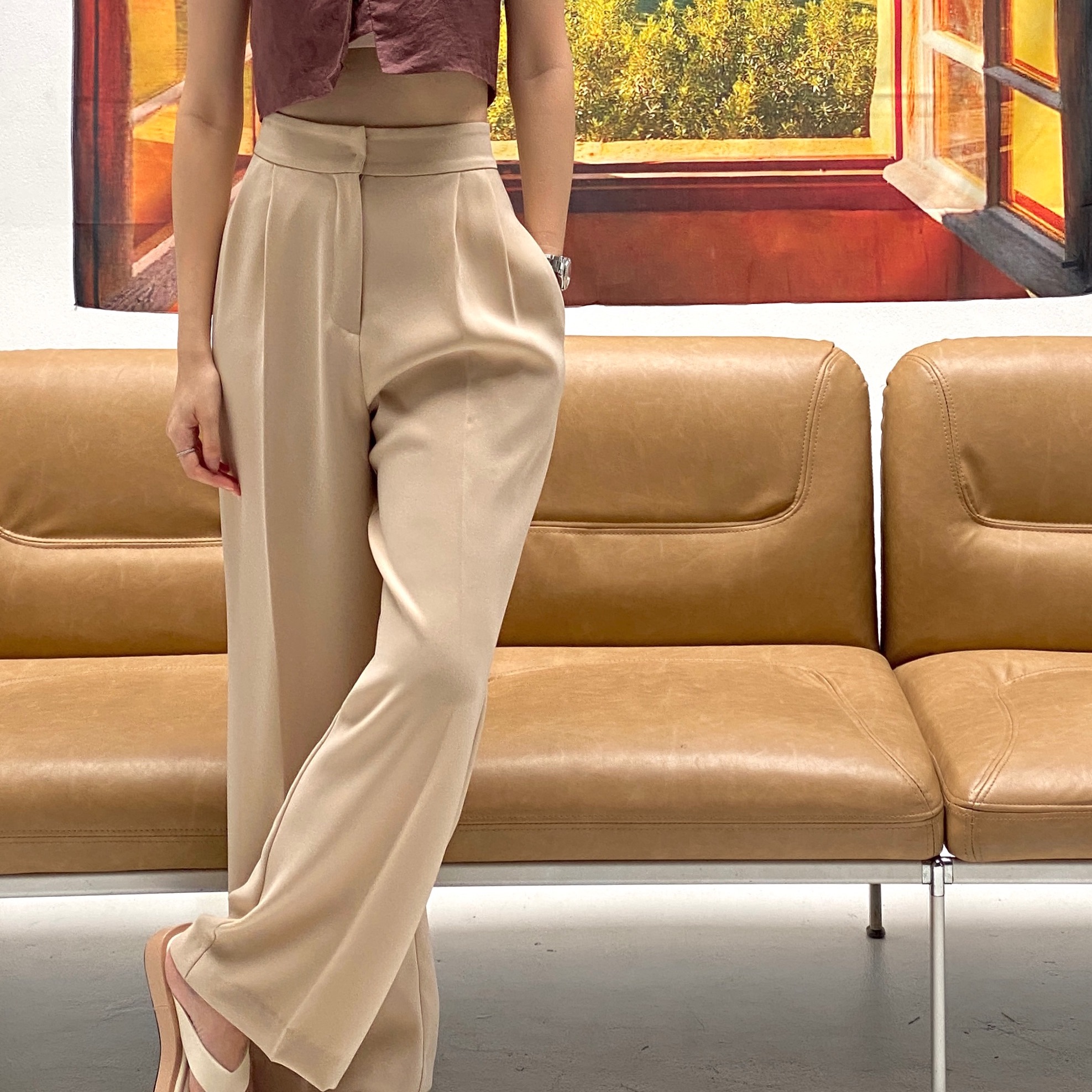 5pm.sun monday brunch pants กางเกงขายาวเอวสูงทรงกระบอกใหญ่ ผ้านิ่มเนื้อ ...