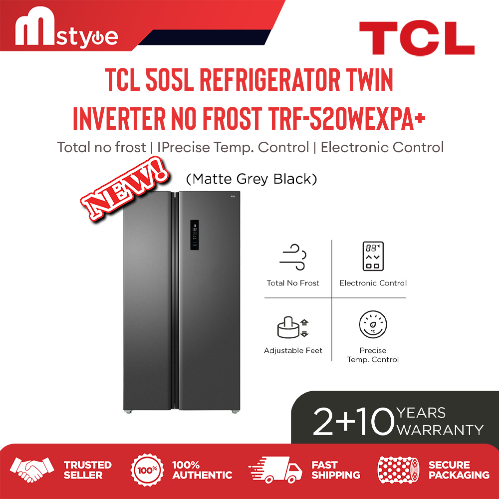 TCL 505L Side By Side Refrigerator Twin Inverter, No Frost, Power Cool, Electronic Control Peti ...